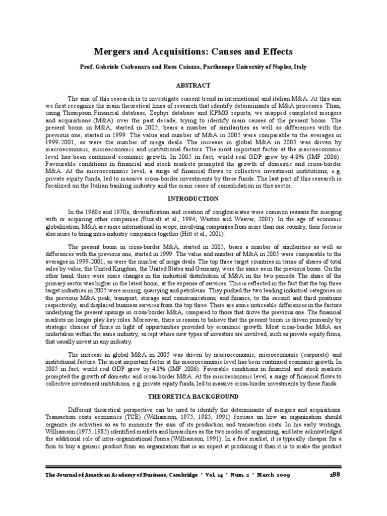 Cause and Effect of Mergers & Acquisitions | PDF | Bnp Paribas ...