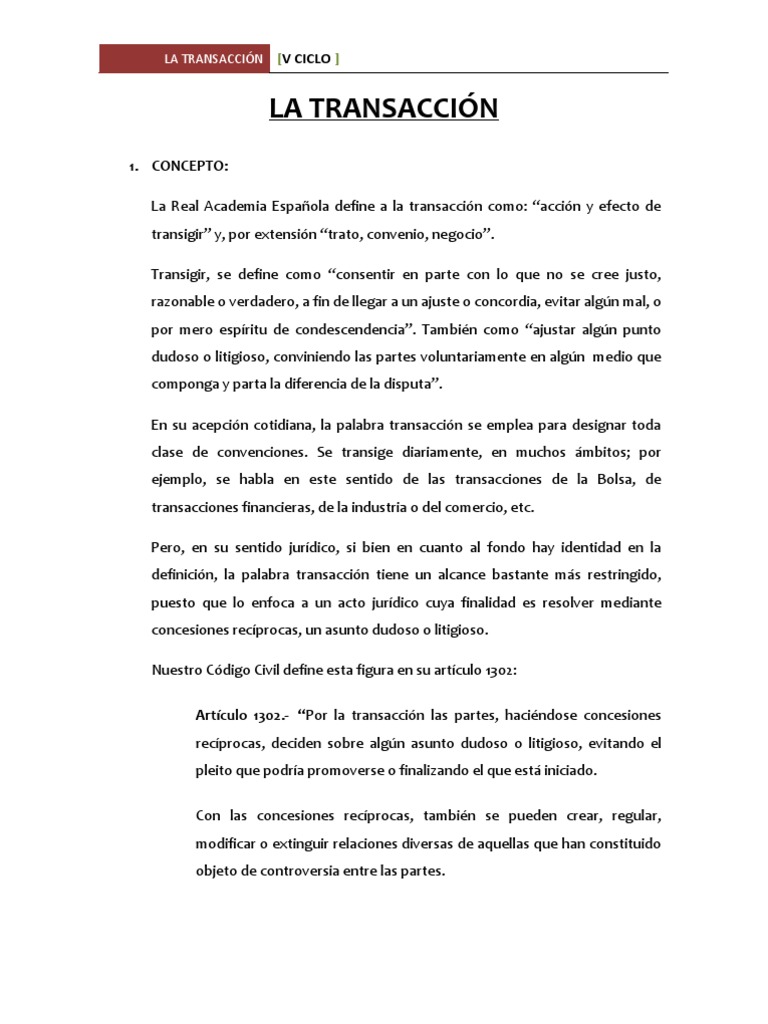 Definición y características de la transacción | PDF | Nulo (ley) | Res ...