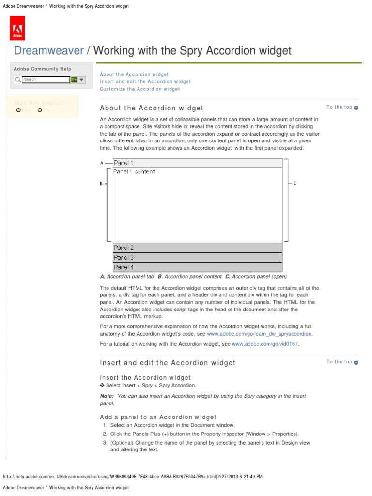 Adobe Dreamweaver - Working With The Spry Accordion Widget | PDF | Cascading Style Sheets | Html ...