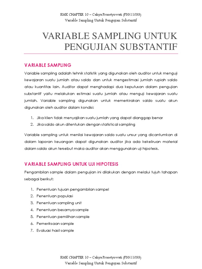 AUDITING (Variable Sampling Untuk Pengujian Substantif) | PDF