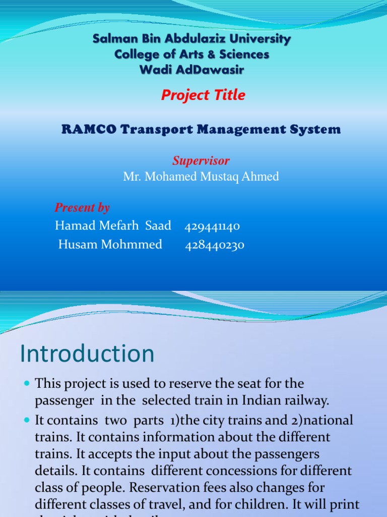 Bus Transportation Management System Project Ppts | PDF | Train | Ticket (Admission)