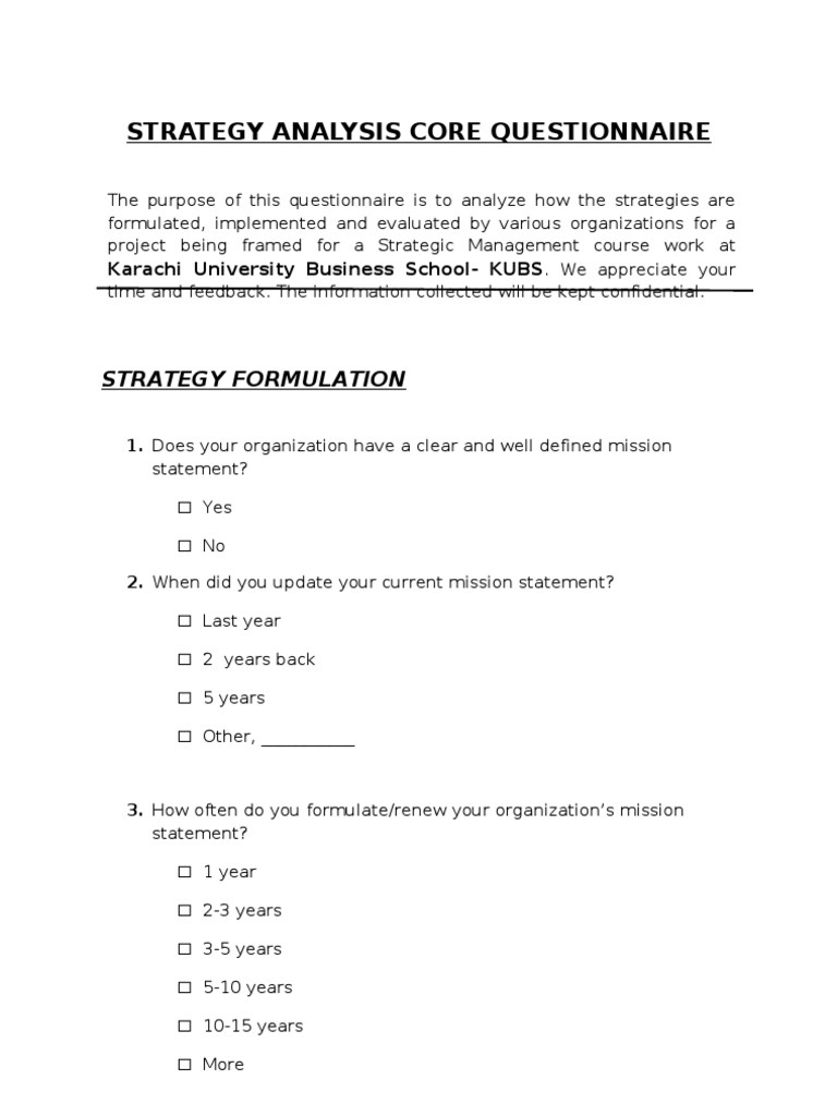 Strategic Management Questionnaire | PDF | Strategic Management | Swot ...