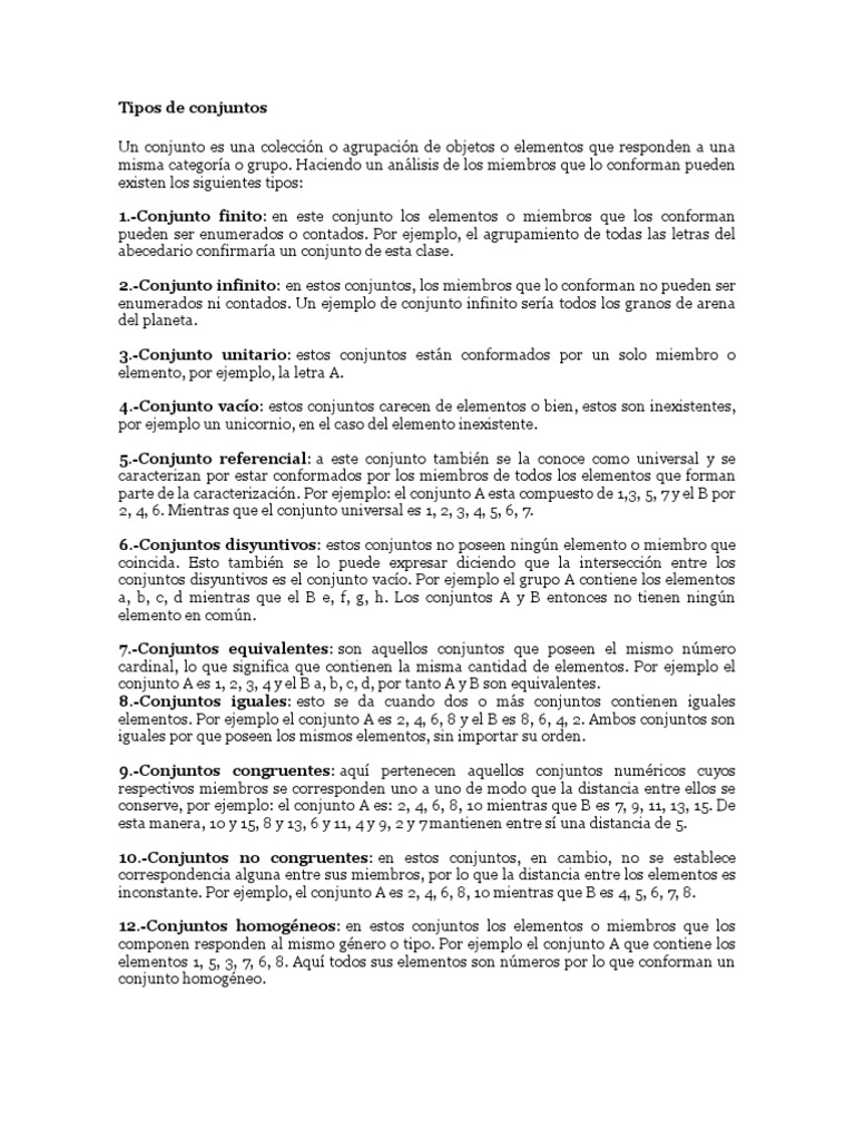 Tipos de Conjuntos | PDF | Subconjunto | Conjunto (Matemáticas)