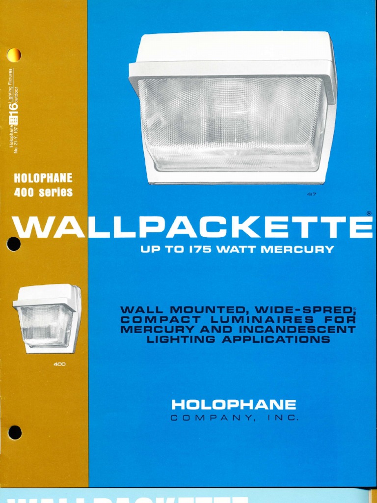 Holophane Wallpackette Series Brochure 1971 | PDF | Incandescent Light ...