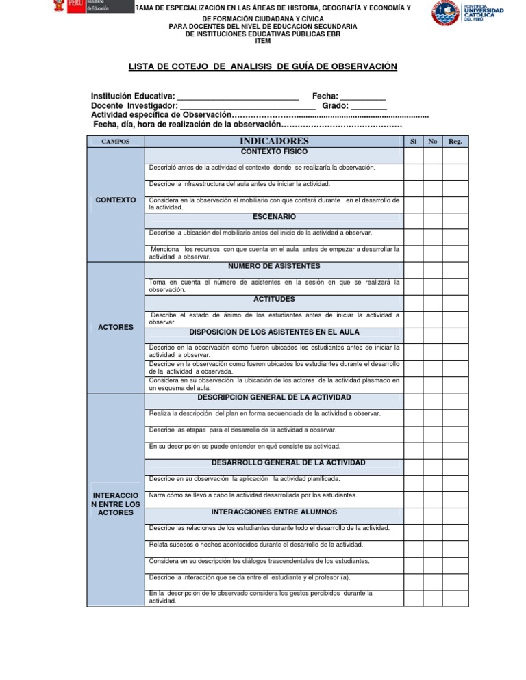 Lista de Cotejo Guia de Observacion IV Ciclo | Descargar gratis PDF ...