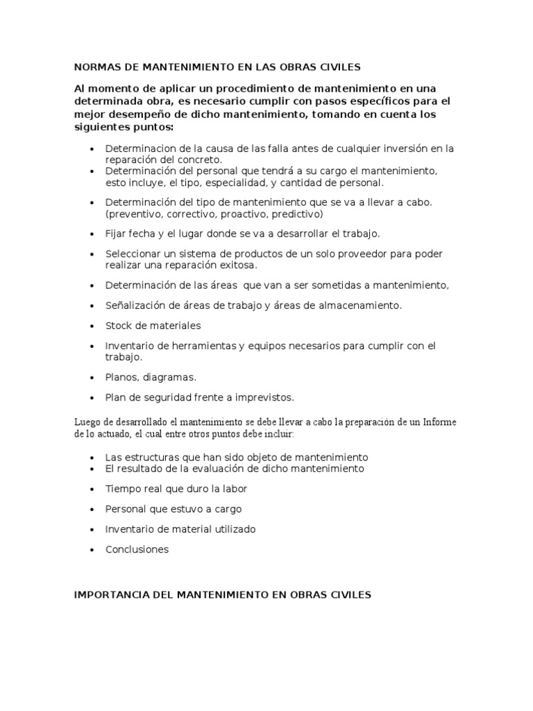 Normas de Mantenimiento en Las Obras Civiles | PDF | Suelo | Ingeniero ...