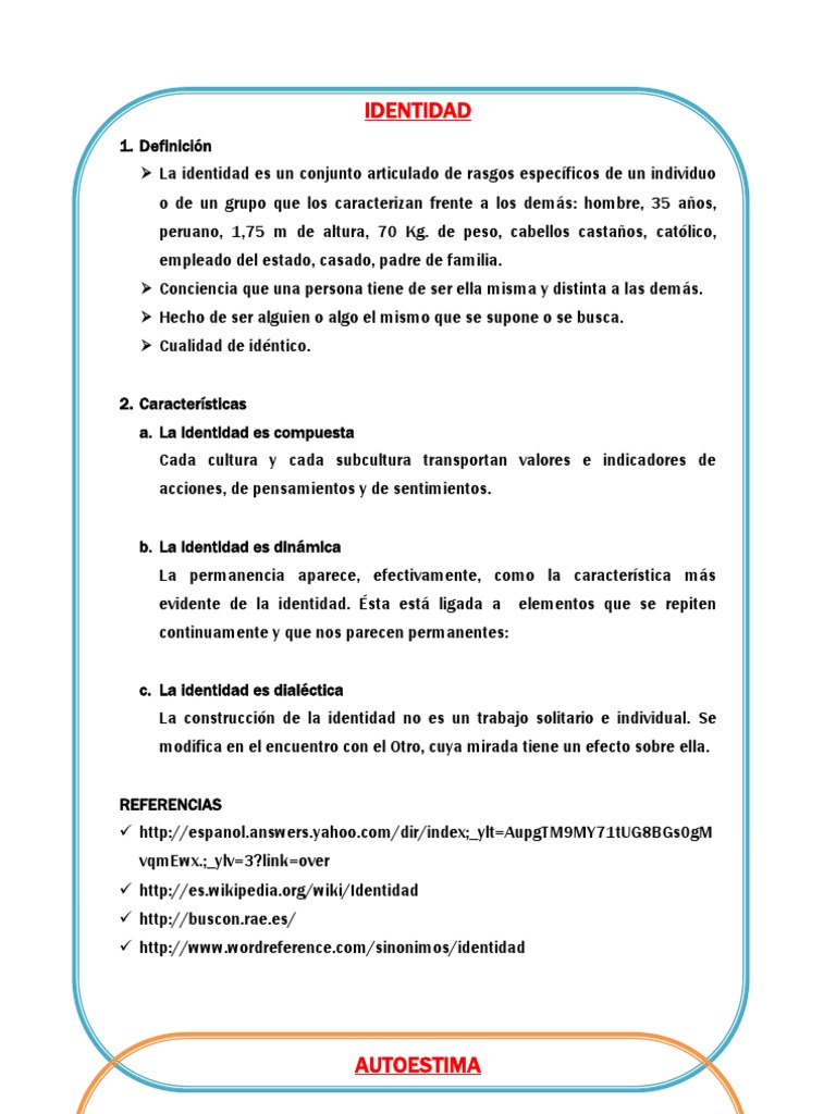 Identidad y autoestima: Definiciones y características | PDF ...
