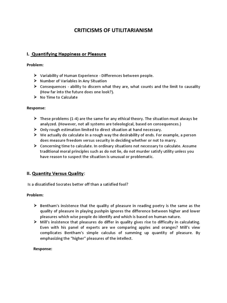 Criticisms of Utilitarianism | PDF | Utilitarianism | Happiness