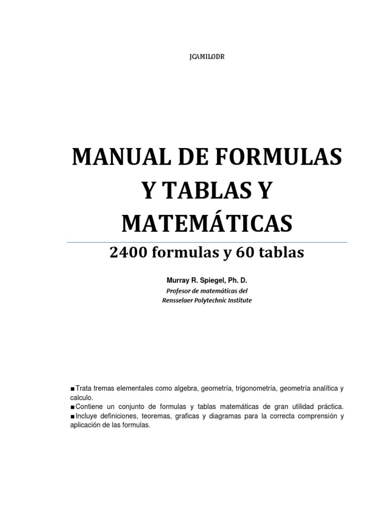 Manual de Formulas y Tablas y Matemáticas | PDF | Circulo | Radio
