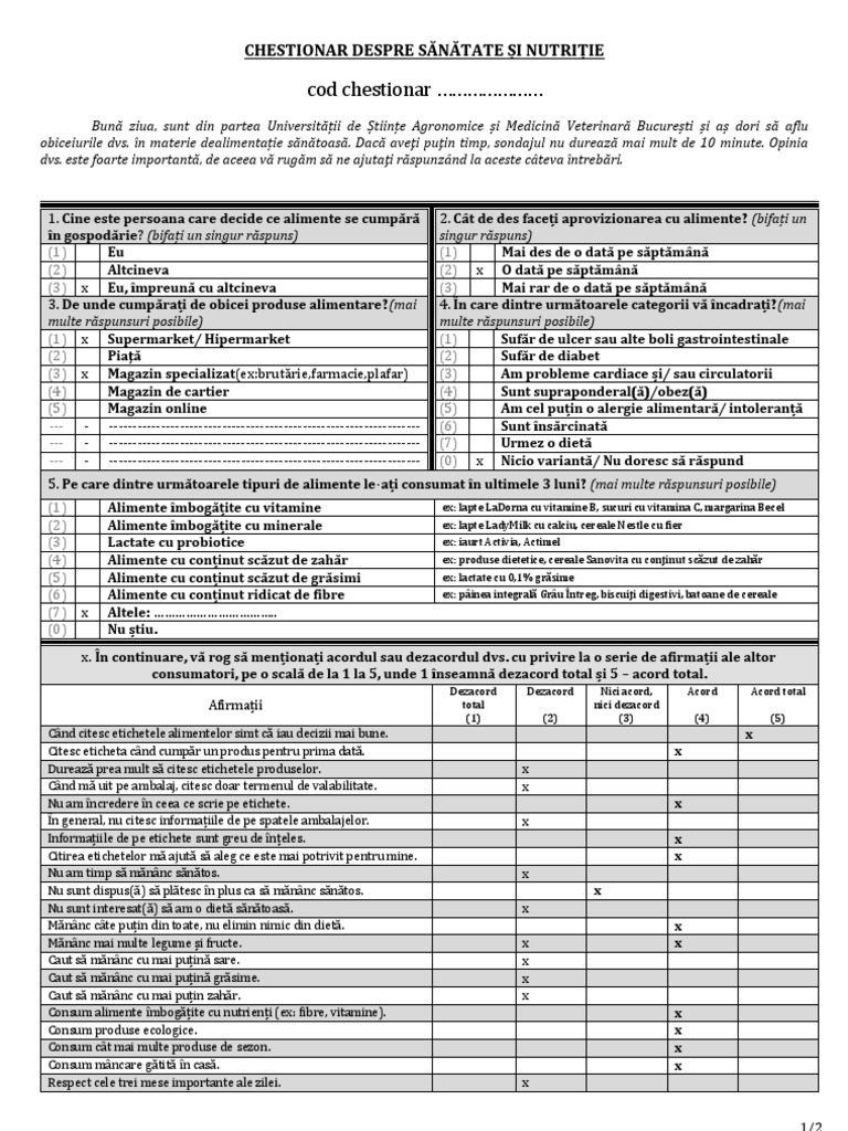 Chestionar Sanatate Si Nutritie