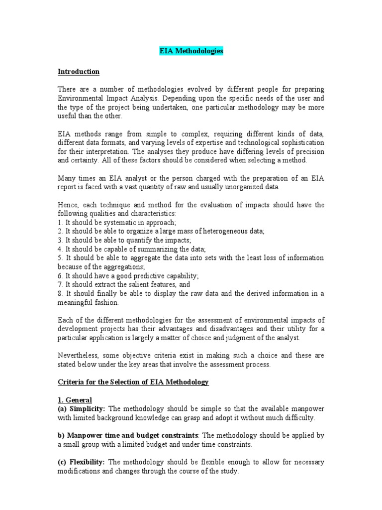 EIA Methodologies Introduction | PDF | Environmental Impact Assessment ...