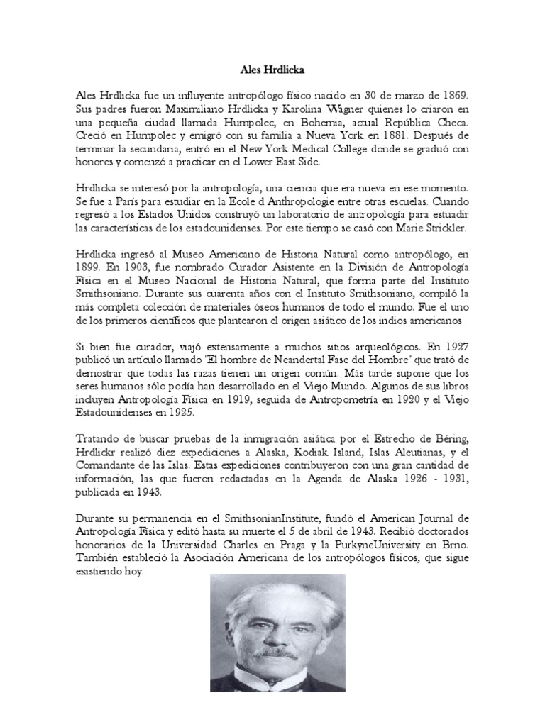 Biografía de Aleš Hrdlička, Antropólogo | PDF | Ciencias sociales ...