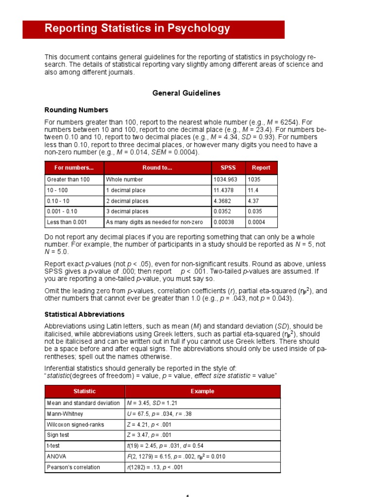Reporting Statistics in Psychology | PDF | Student's T Test | Standard ...