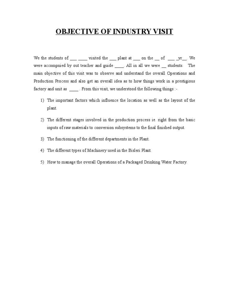 Objectives of Industry Visit to Plant | PDF | Business