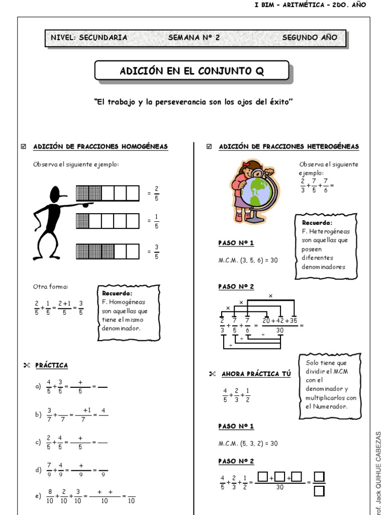 Adición de Fracciones: 2do Año Matemáticas | PDF | Fracción ...
