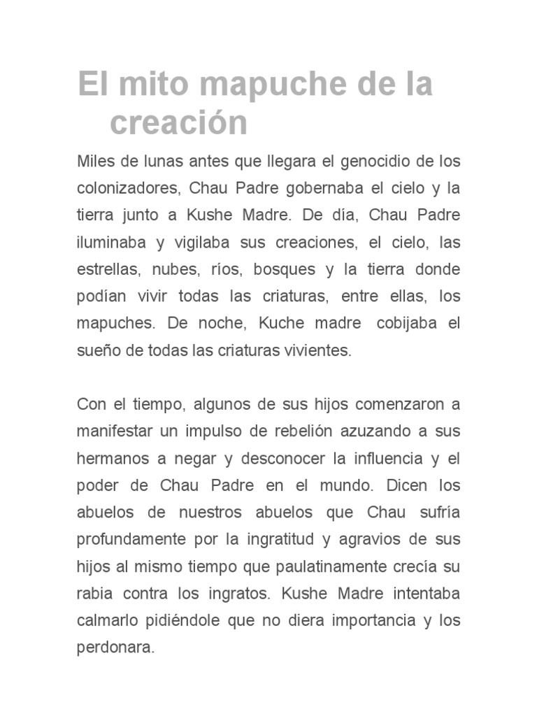 El Mito Mapuche de La Creación | PDF
