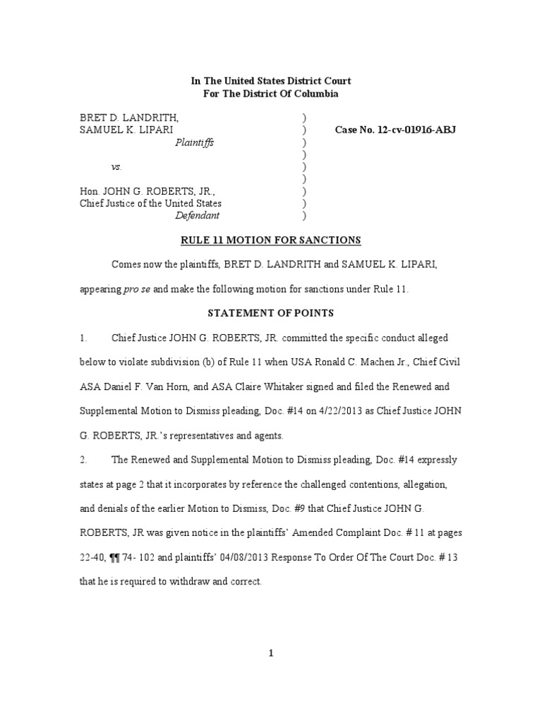 Filed Rule 11 Motion For Sanctions Against Chief Justice Roberts ...