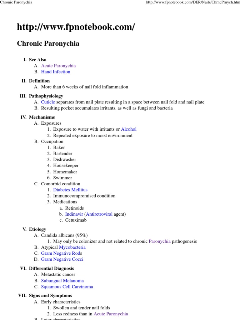 Chronic Paronychia | PDF | Nail (Anatomy) | Chronic Condition