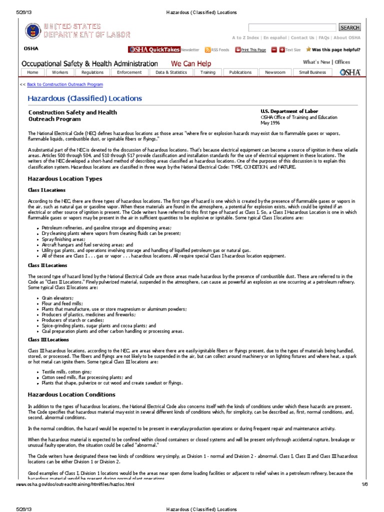 OSHA Hazardous Locations Guide | PDF | Explosive Material | Explosion