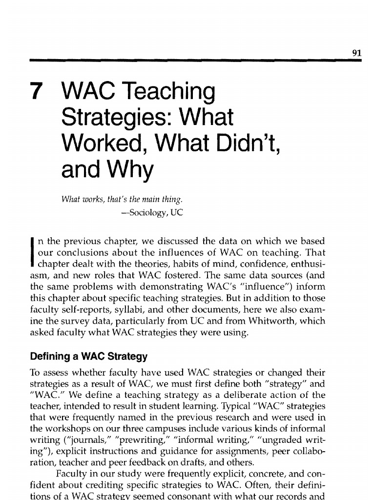 7 WAC Teaching Strategies: What Worked, What Didn't, and Why | PDF ...
