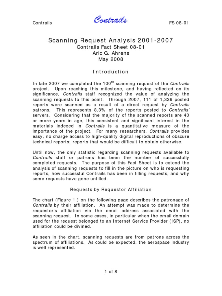Scanning Request Analysis 2001-2007: Contrails Fact Sheet 08-01 Aric G ...