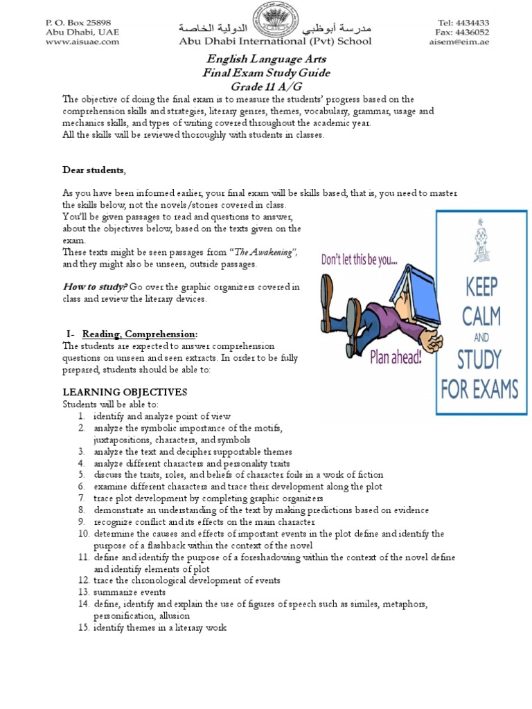 English Language Arts Final Exam Study Guide Grade 11 A/G: Dear ...
