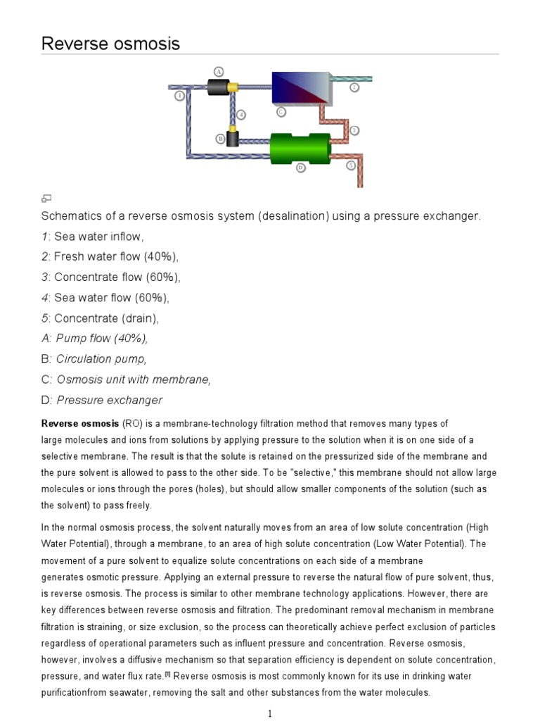 Reverse Osmosis | PDF | Water Purification | Osmosis