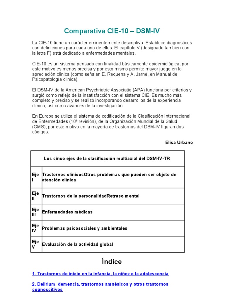 Comparativa CIE 10 - DSM IV (Descripción ejes) | Manual Diagnóstico y Estadístico de los ...