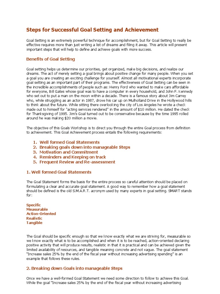 Goal Setting Workshop | PDF | Goal | Goal Setting