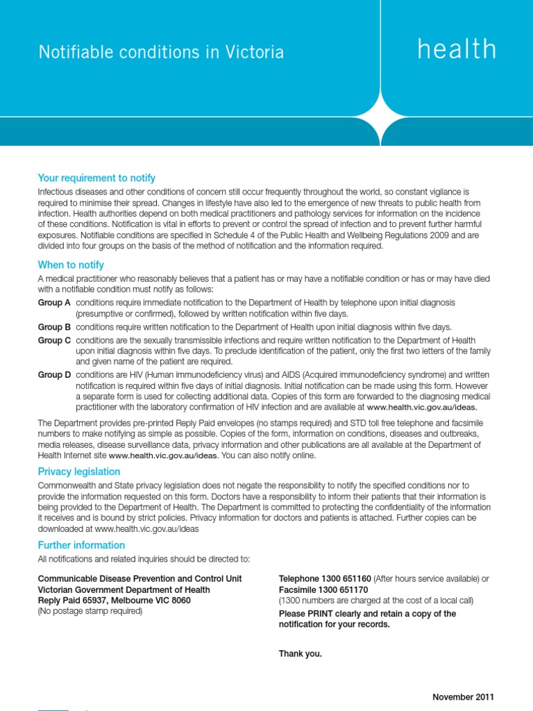 Notifiable Conditions Form | PDF | Infection | Hiv/Aids