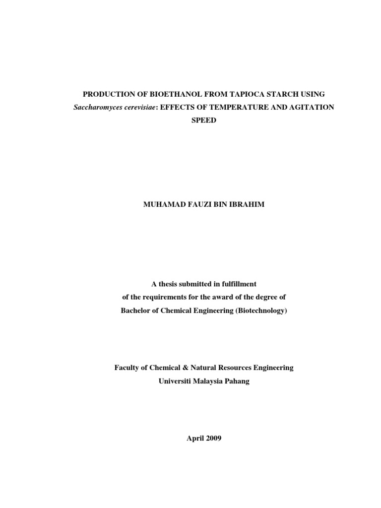 Cd4057 Production of Bioethanol From Tapioca Starch | PDF | Ethanol ...