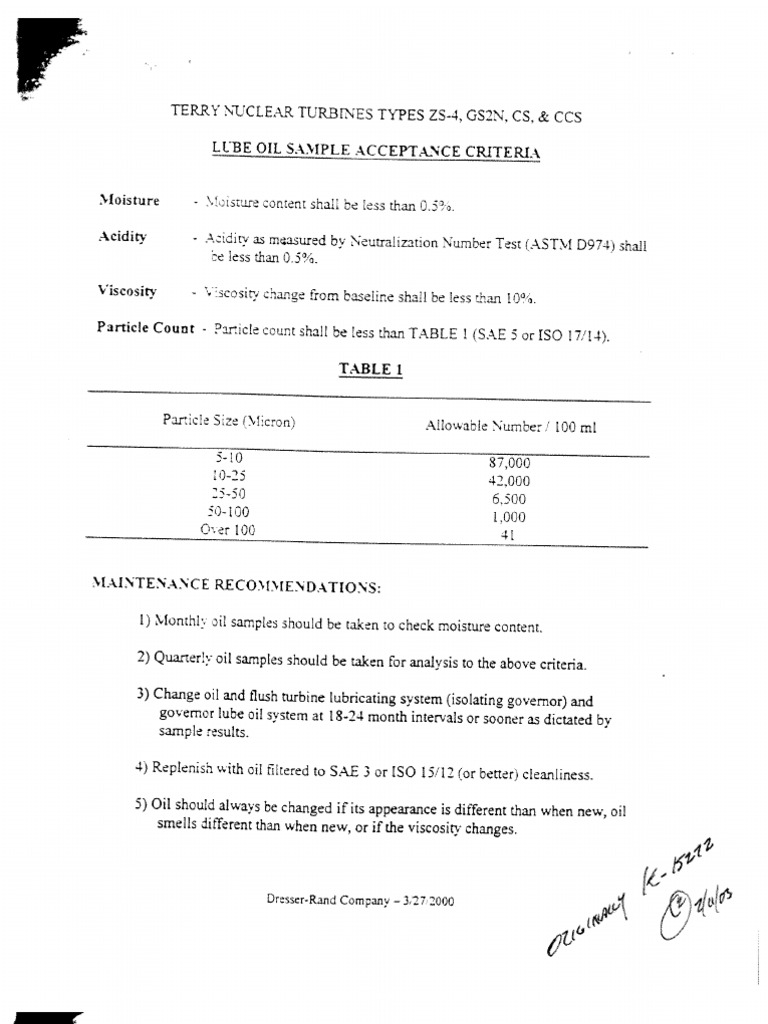 Lube Oil Flushing Acceptance Criteria For Turbines | PDF