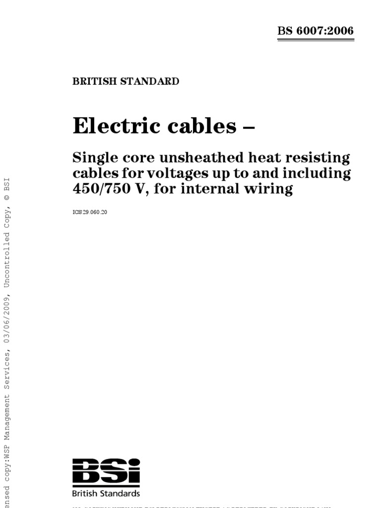 BS 6007 - (0101001) | PDF | Cable | Electrical Wiring