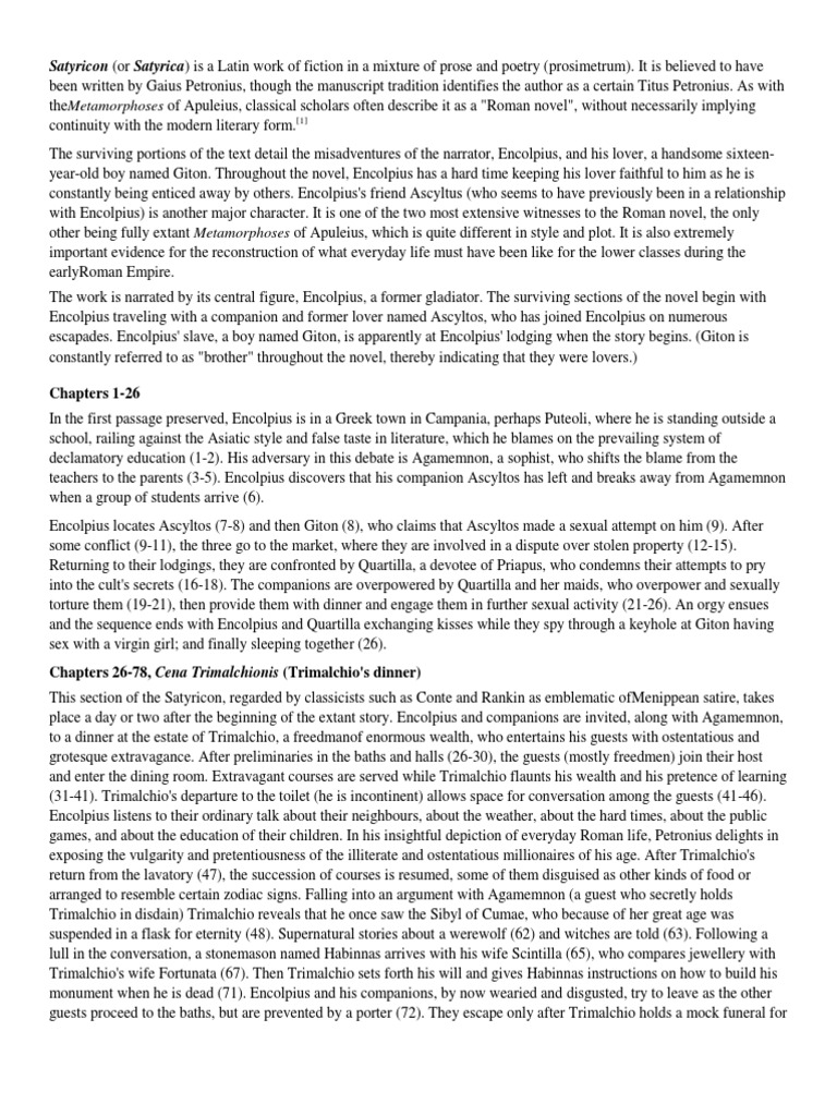 Satyricon: Encolpius and Trimalchio's Feast | PDF