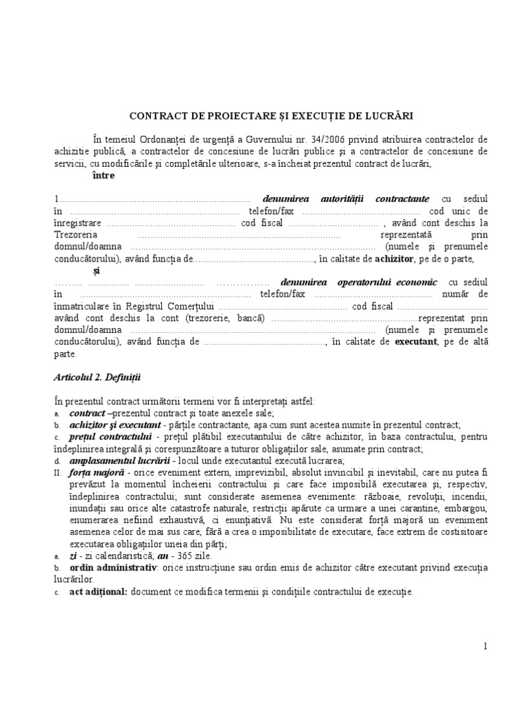 Model Contract Proiectare Si Executie | PDF