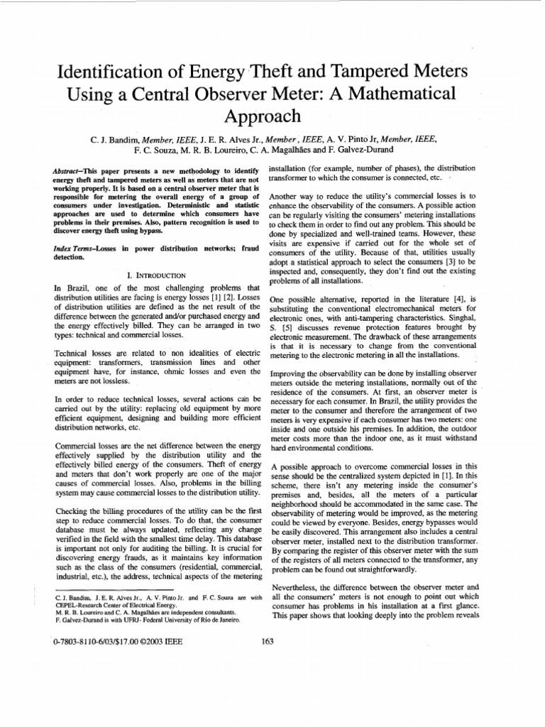 Identification of Energy Theft and Tampered Meters Using A Central ...