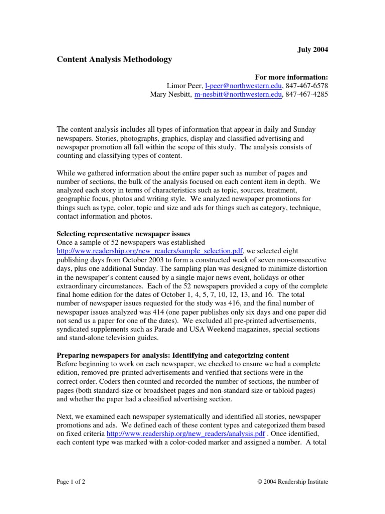 Content Analysis Methodology | PDF | Newspapers | Newspaper Circulation