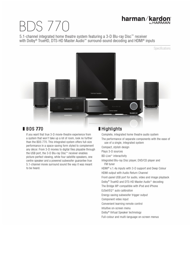Specification Sheet - BDS 770 (English EU) | PDF | Blu Ray | Hdmi