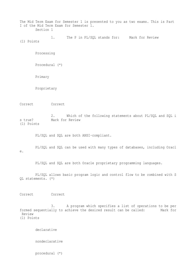 PLSQL Oracle Mid Term Exam Semester 1 Part 1 | PDF | Pl/Sql | Sql