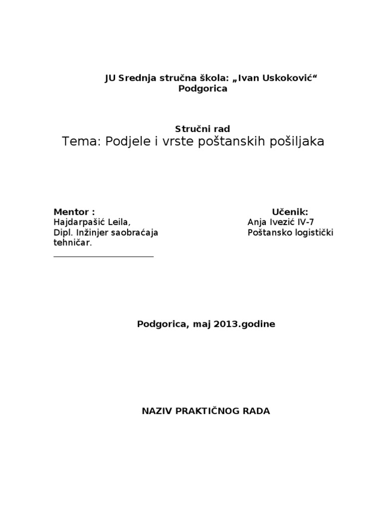 Pismonosne Posiljke | PDF