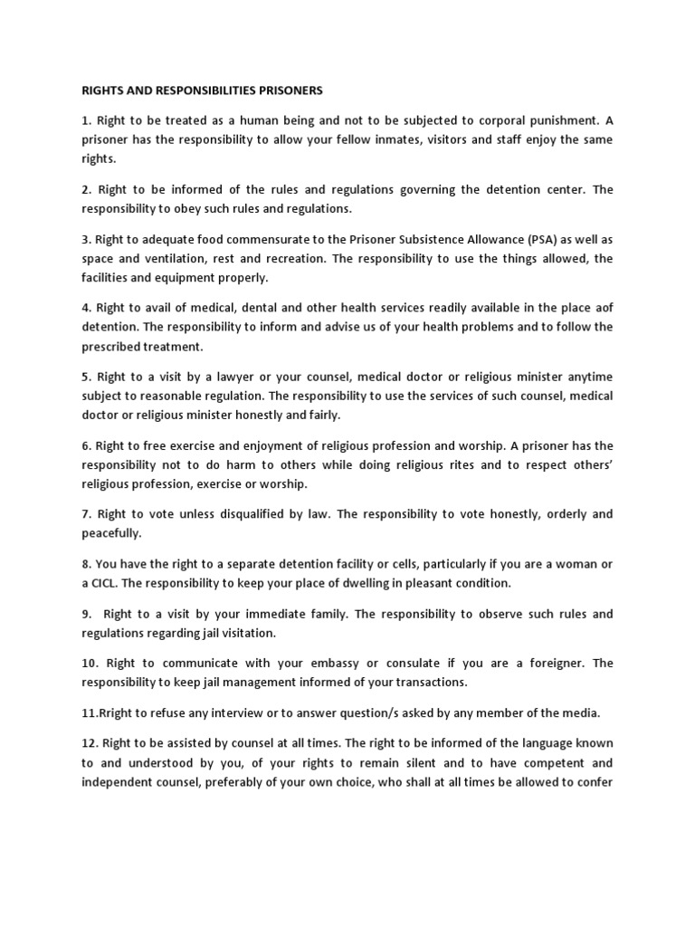 Rights and Responsibilities Prisoners | PDF | Prison | Virtue