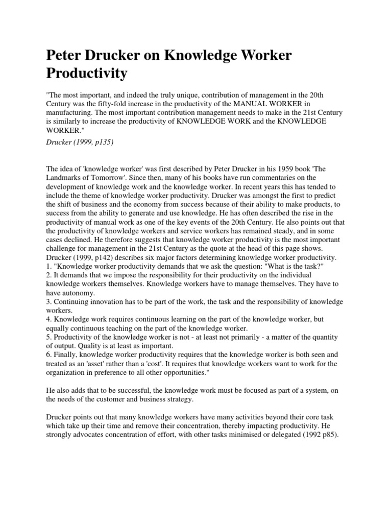 Peter Drucker On Knowledge Worker Productivity | PDF | Knowledge ...