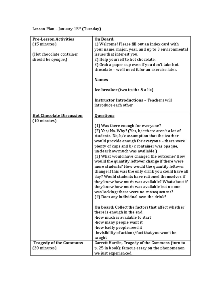 Tragedy of The Commons Lesson Plan | PDF | Ranches | Pollution