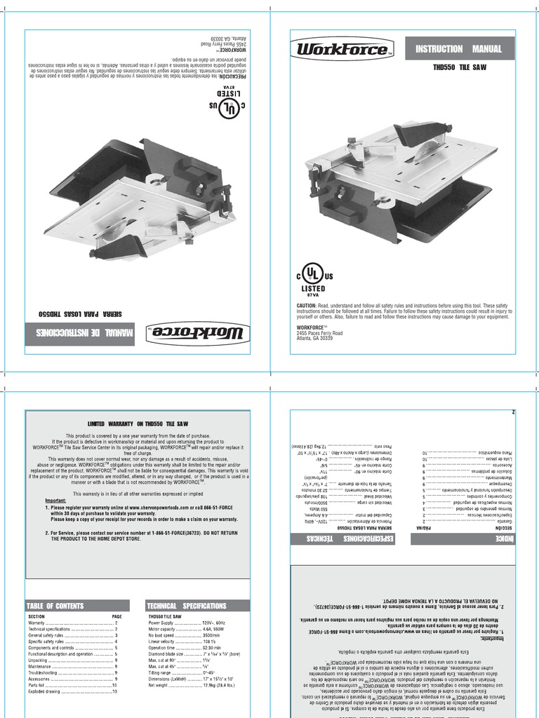 Tile Saw Thd550usermanual PDF Ac Power Plugs And Sockets Electromagnetism