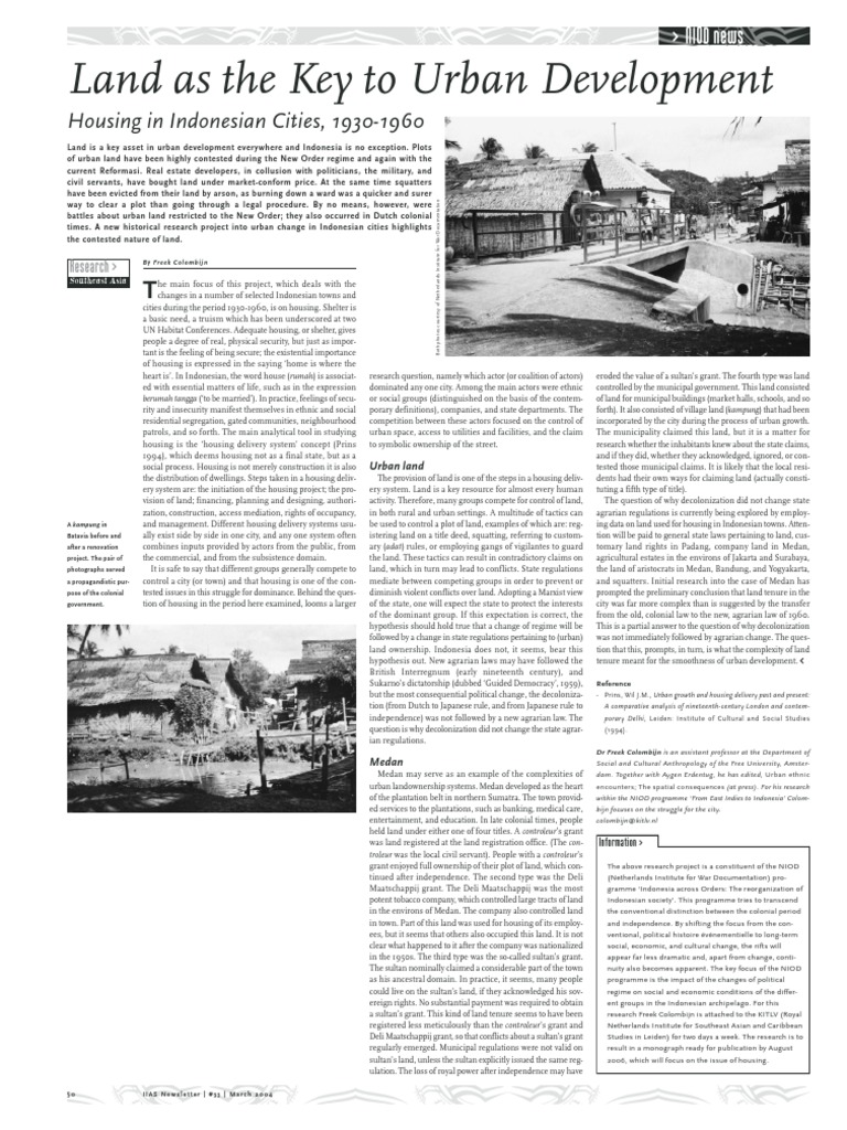 Land As The Key To Urban Development: Housing in Indonesian Cities ...