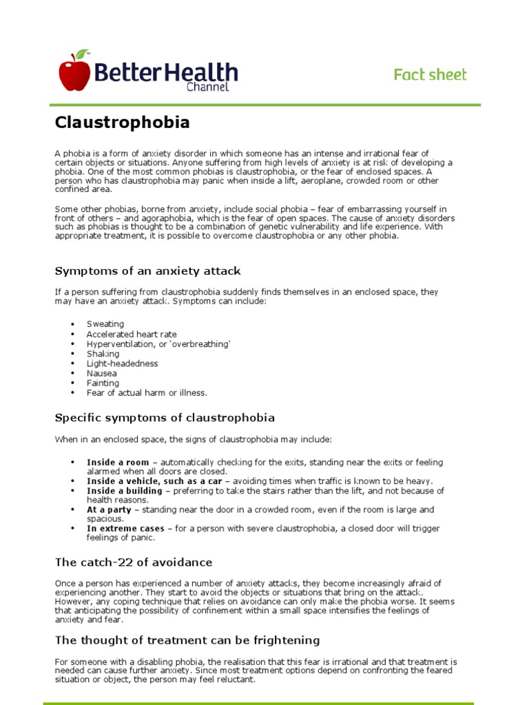 Claustrophobia | PDF | Phobia | Anxiety Disorder
