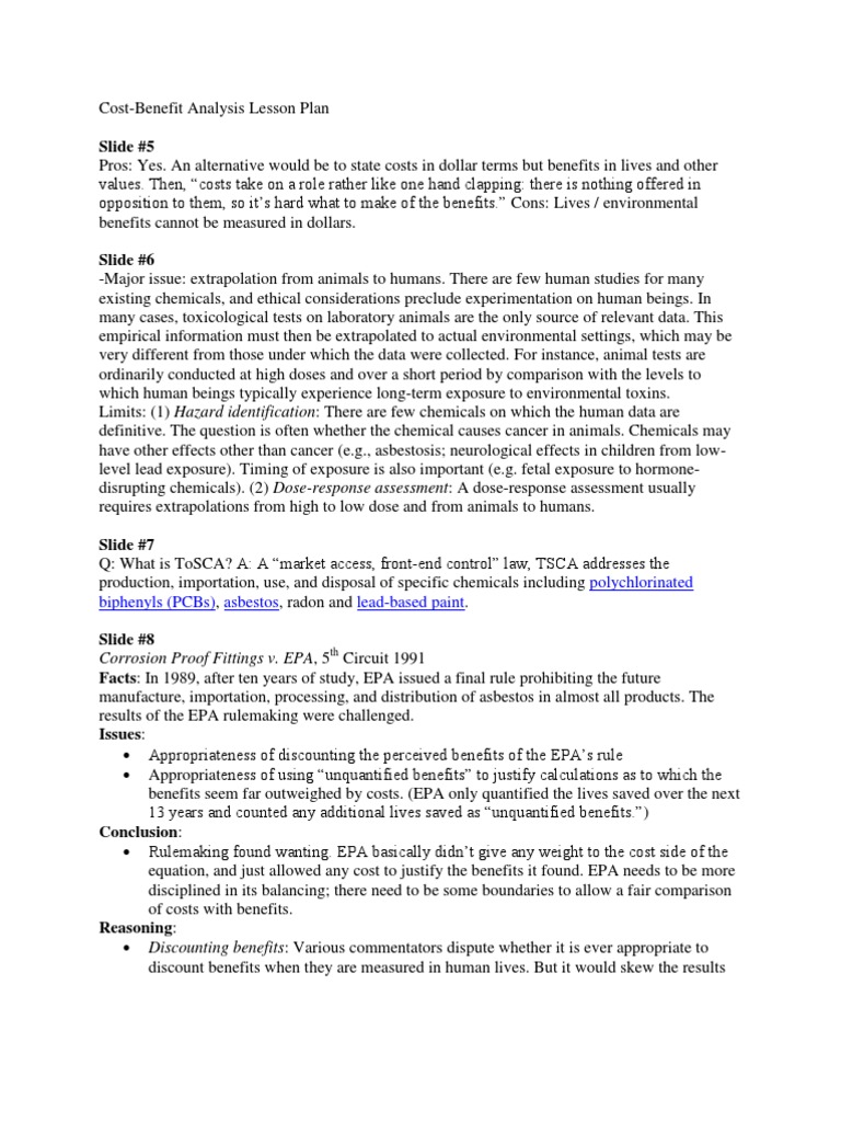 Cost-Benefit Analysis Lesson Plan | PDF | Occupational Safety And ...