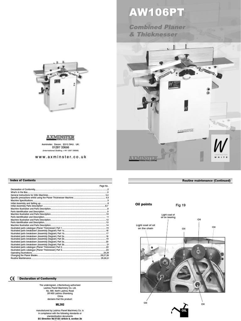 Manual Aw106pt Planer | PDF | Blade | Screw