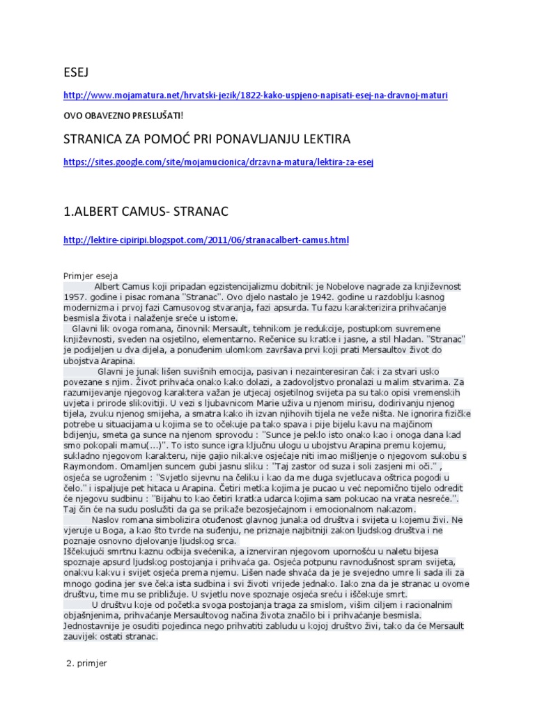 Esej Za Maturu | PDF