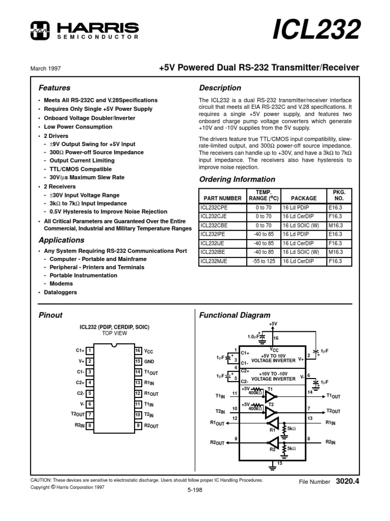 Max232 Icl232 PDF | PDF | Cmos | Electronic Circuits
